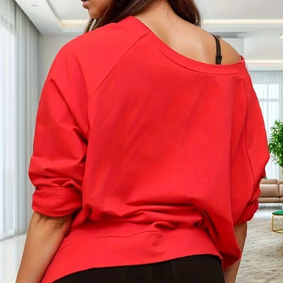 High Quality | Tops | Sexy Ripped Asymmetrical Neck Long Sleeve Top ...